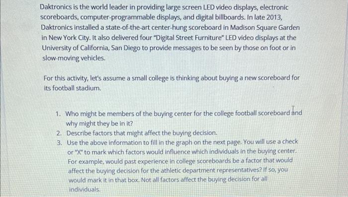 Daktronics is the world leader in providing large | Chegg.com