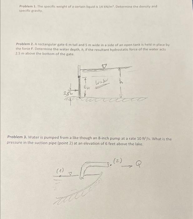 Solved Problem 1. The specific weight of a certain liquid is | Chegg.com