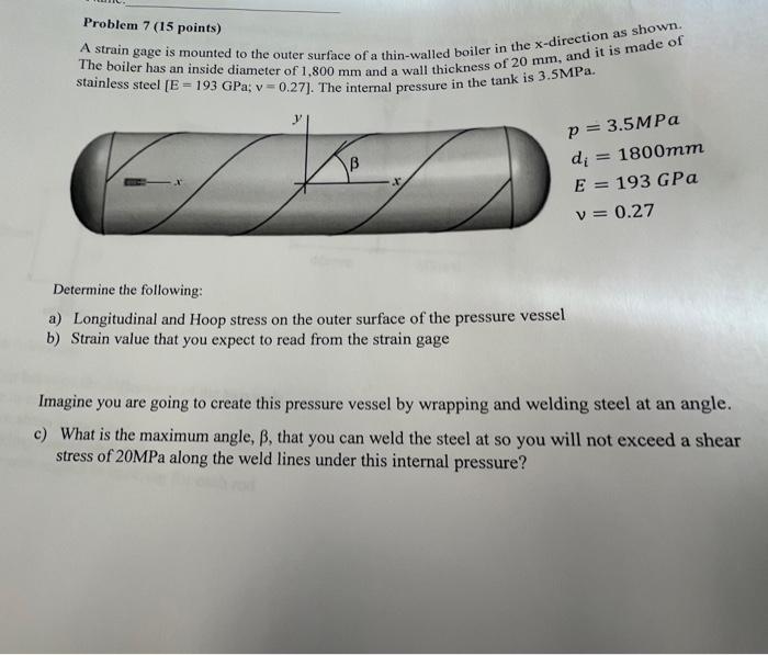 Solved Problem 7 (15 points) A strain gage is mounted to the | Chegg.com