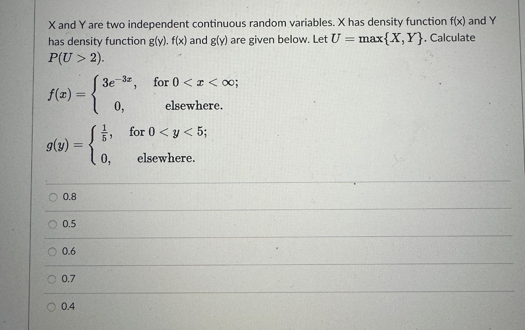 Solved x ﻿and Y ﻿are two independent continuous random | Chegg.com