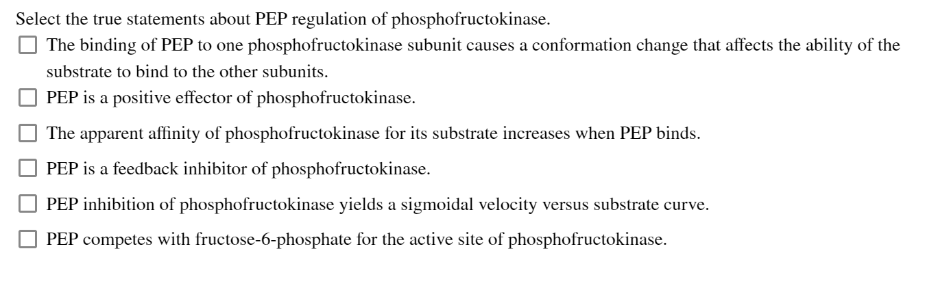 Solved Select the true statements about PEP regulation of | Chegg.com