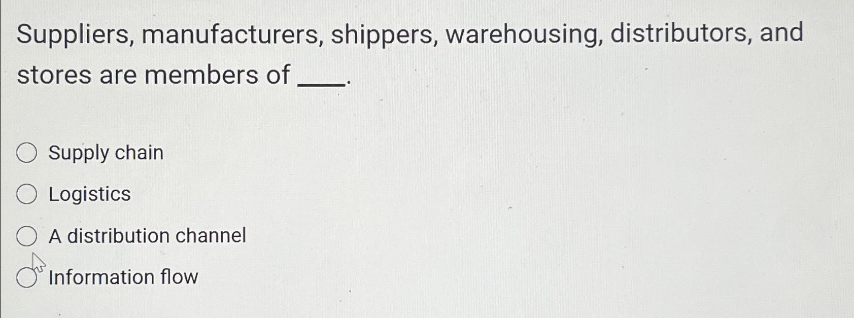 Solved Suppliers, manufacturers, shippers, warehousing, | Chegg.com