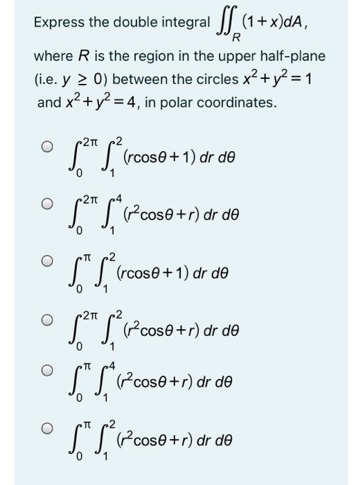 Solved Express the double integral R where R is the region | Chegg.com
