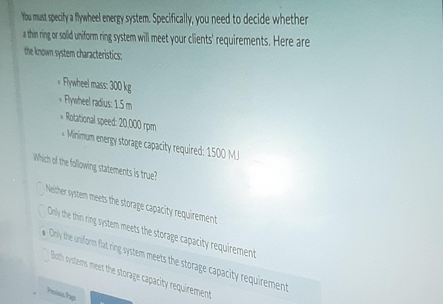 Solved You must specily filywheel energy system. | Chegg.com