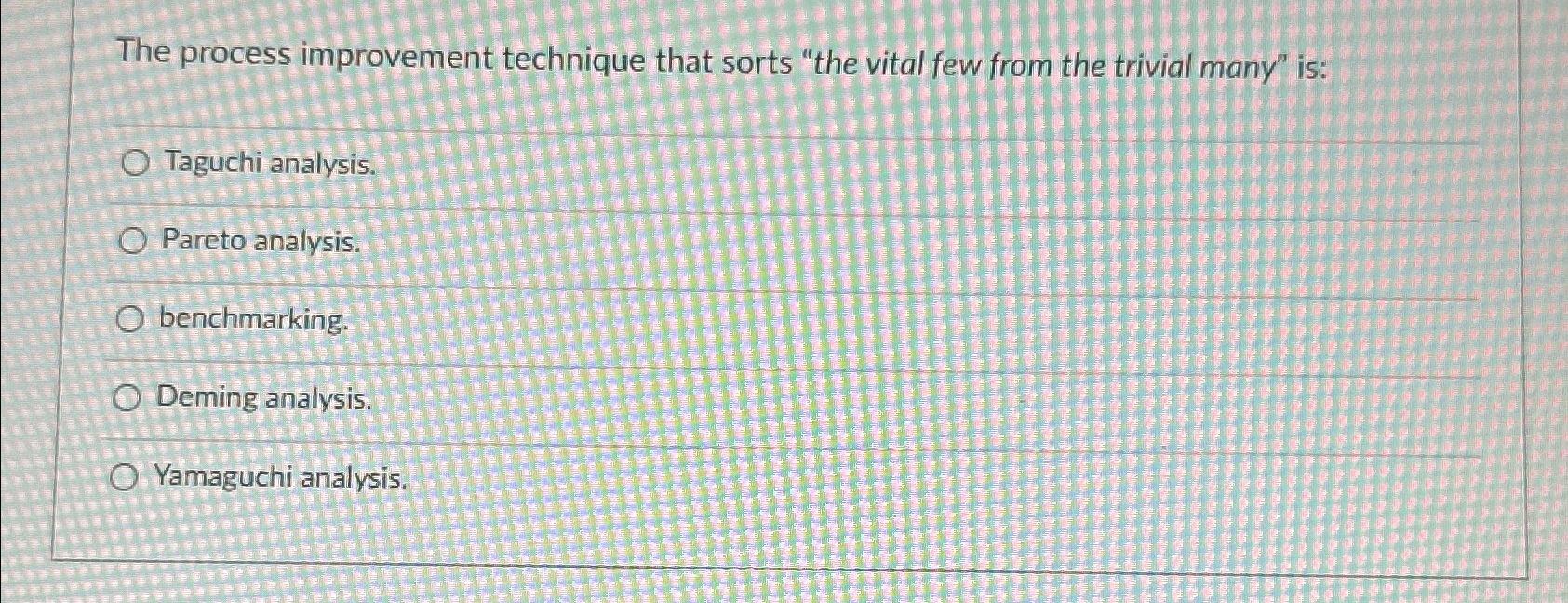 Solved The process improvement technique that sorts "the | Chegg.com