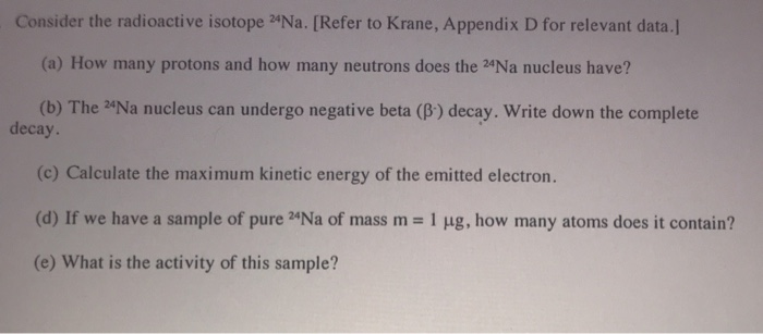 Solved Consider the radioactive isotope 24Na. [Refer to | Chegg.com