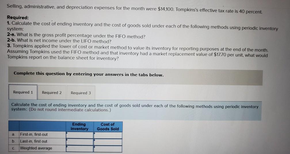 Solved Tompkins Company reports the following inventory | Chegg.com