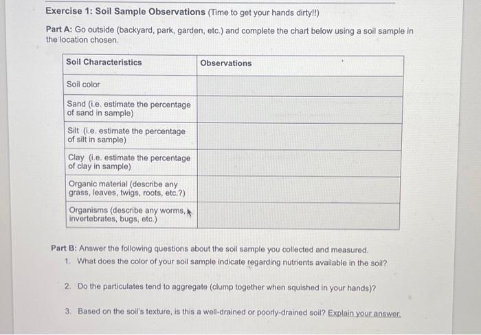 Solved Exercise 1: Soil Sample Observations (Time to get | Chegg.com
