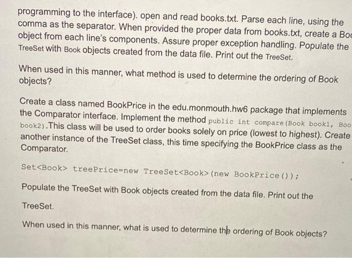 Solved This assignment will use the TreeSet class from the | Chegg.com