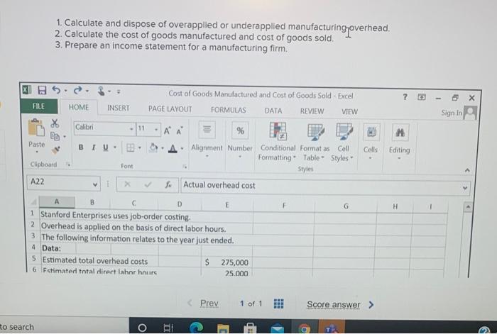 Solved 1. Calculate and dispose of overapplied or | Chegg.com