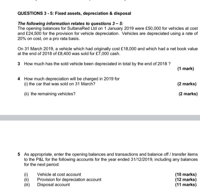 Solved QUESTIONS 3 - 5: Fixed assets, depreciation & | Chegg.com