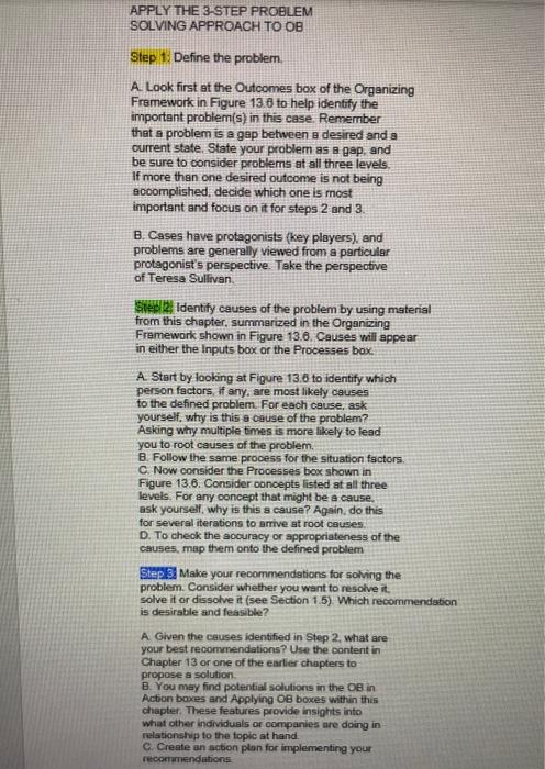 Solved APPLY THE 3-STEP PROBLEM SOLVING APPROACH TO OB Step | Chegg.com
