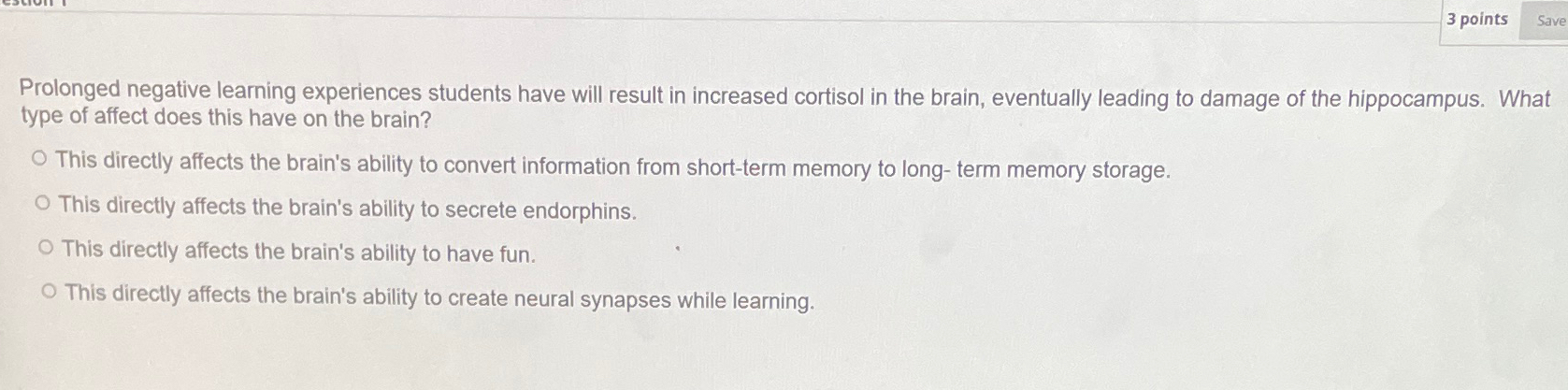 Solved Prolonged negative learning experiences students have | Chegg.com
