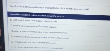Solved Question: What communication styles are most likely | Chegg.com