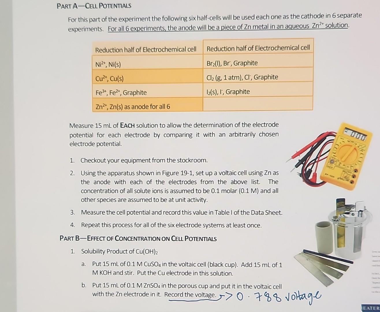 Solved For this part of the experiment the following six | Chegg.com