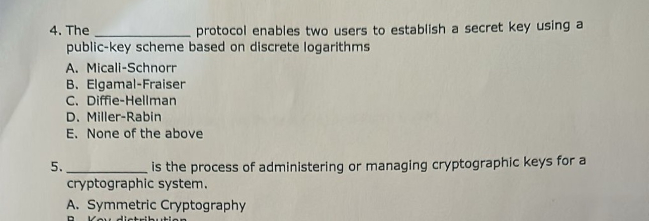 Solved The ﻿protocol enables two users to establish a | Chegg.com