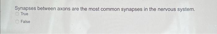 Solved Synapses between axons are the most common synapses | Chegg.com