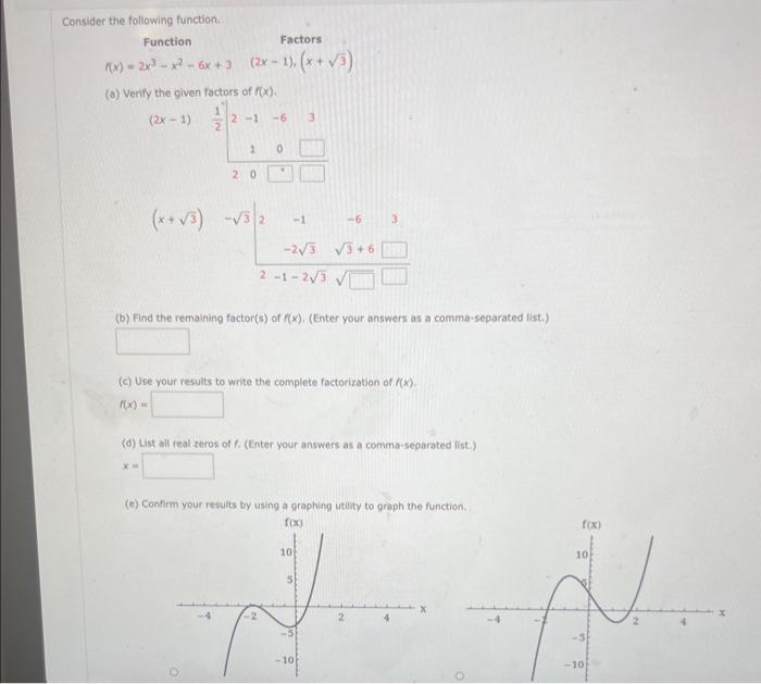 Solved Consider the following function. Function Factors | Chegg.com