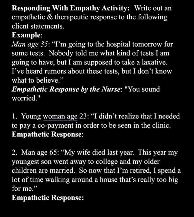 Solved Responding With Empathy Activity: Write out an | Chegg.com