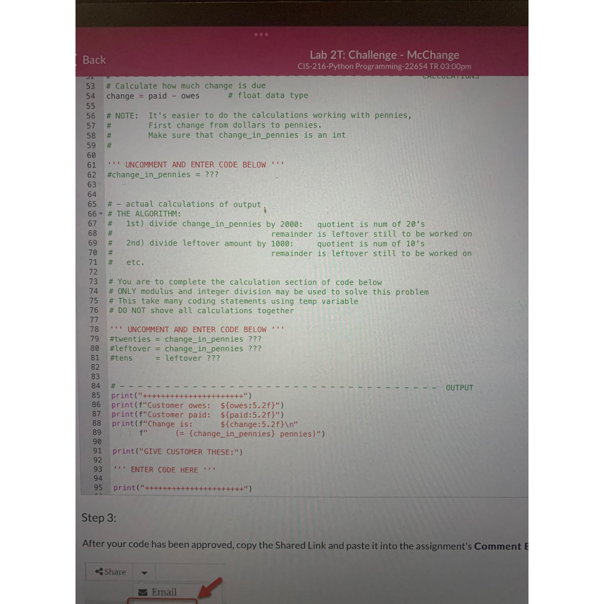 Solved Lab 2T: Challenge - ﻿McChangeBackCIS-216-Python | Chegg.com