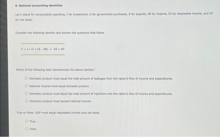 Solved 6. National accounting identities Let C stand for | Chegg.com