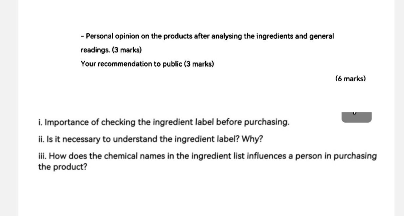 Solved - Personal opinion on the products after analysing | Chegg.com