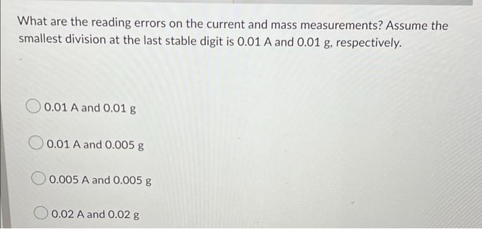 Solved What are the reading errors on the current and mass | Chegg.com