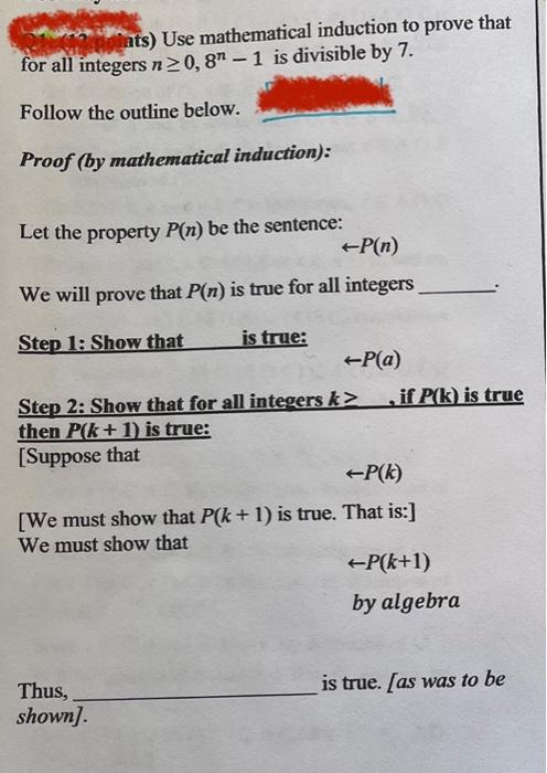 Solved ats) Use mathematical induction to prove that for all | Chegg.com