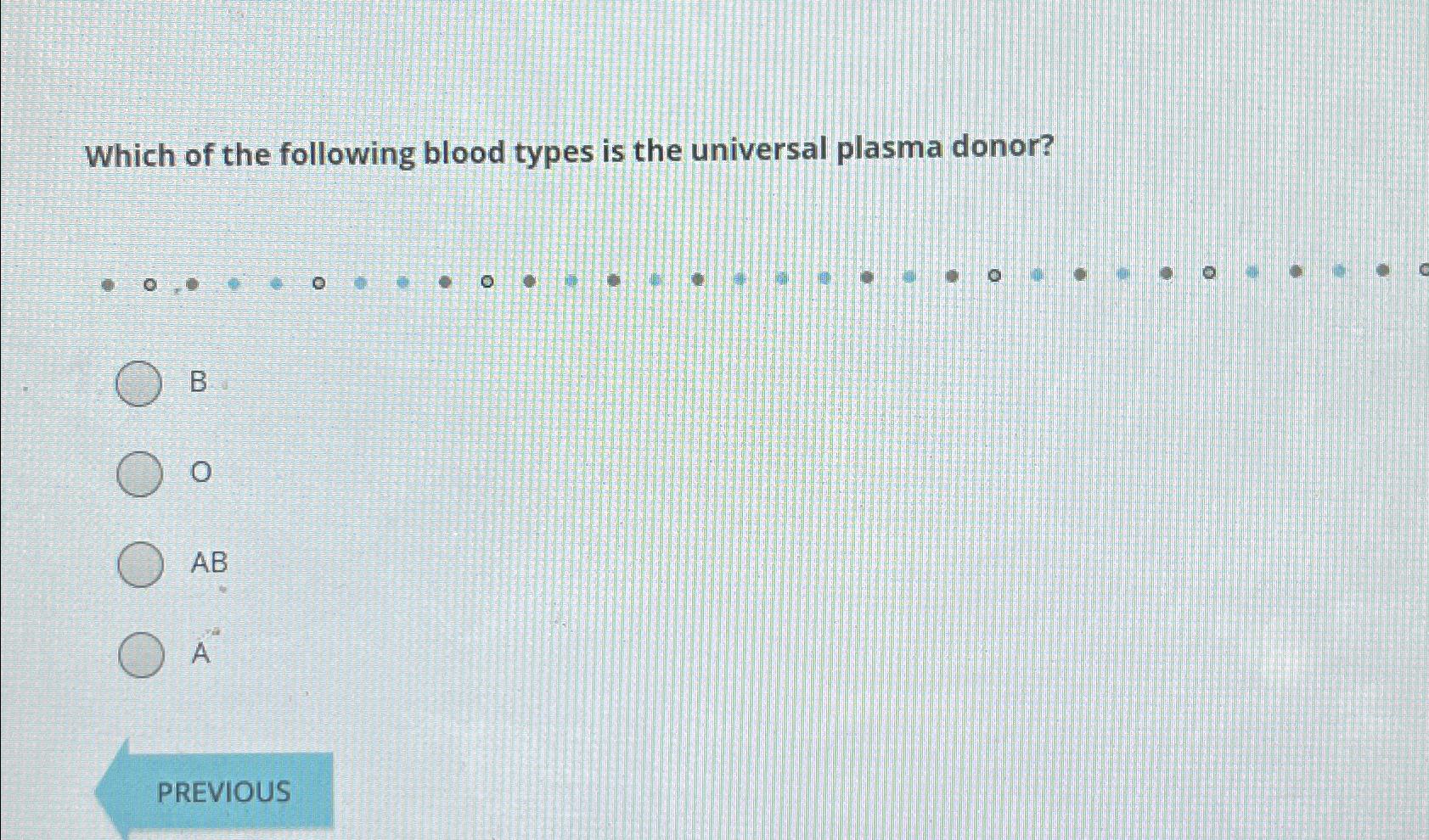 Solved Which of the following blood types is the universal | Chegg.com