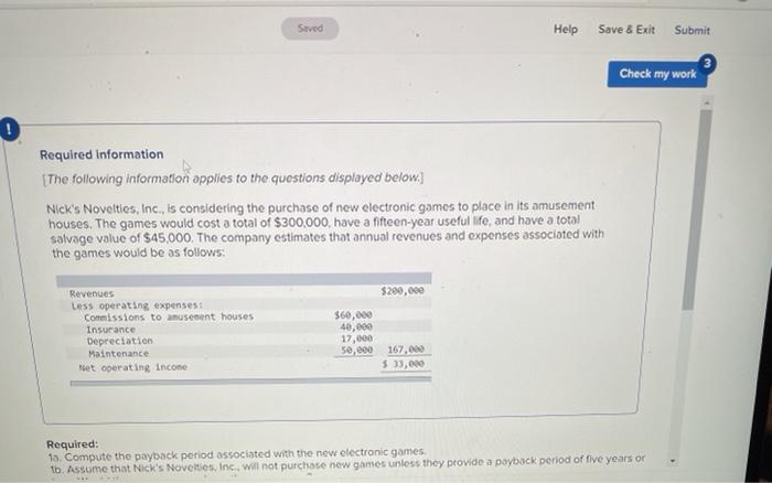 Solved Seved Help Save & Exit Submit Check my work Required | Chegg.com