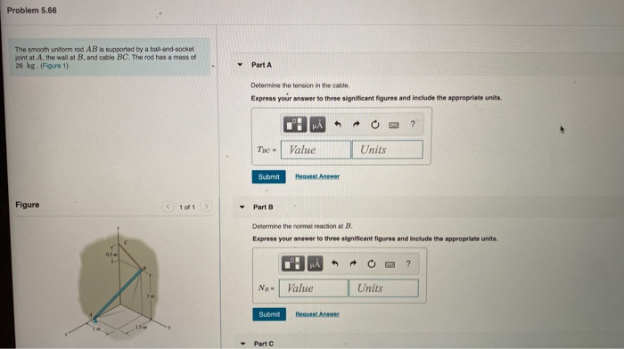 Solved Problem 5.66 The smooth uniform rod AB is supported | Chegg.com