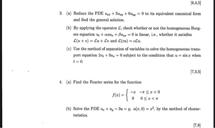 Solved 3. (a) Reduce the PDE uxz+5uxy+6uyy=0 to its | Chegg.com
