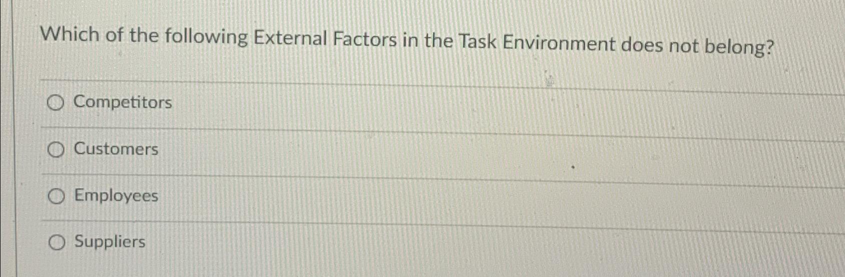 Solved Which of the following External Factors in the Task | Chegg.com