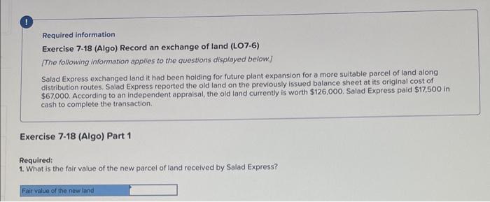 Solved Required information Exercise 7-18 (Algo) Record an | Chegg.com