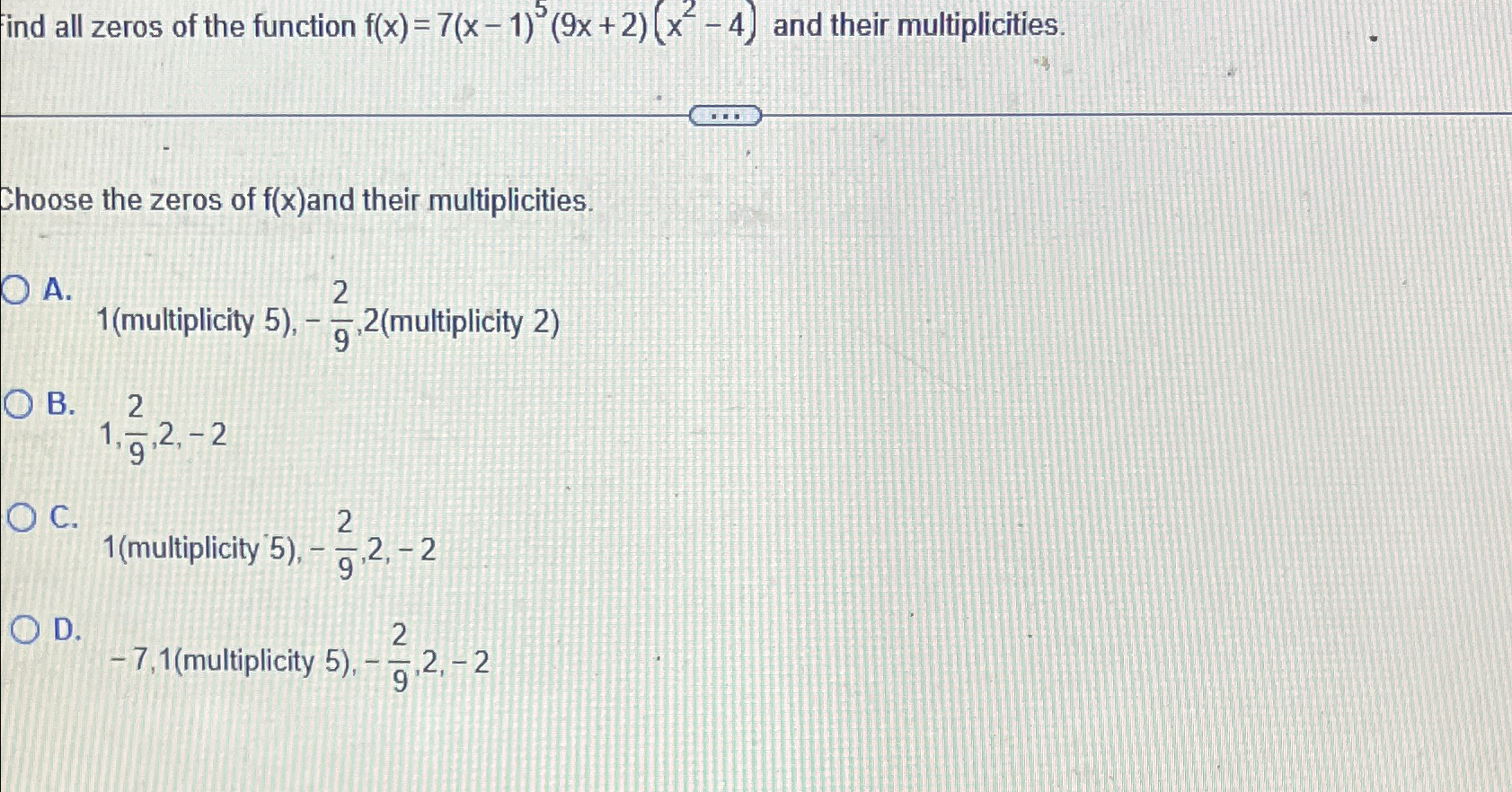 Solved Find all zeros of the function | Chegg.com