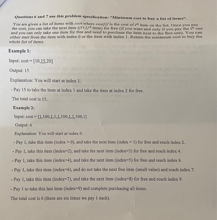 Solved Questions 6 and 7 use this problem specification: | Chegg.com