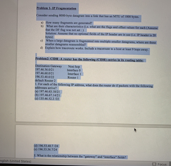 Solved Problem 1- IP Fragmentation Consider sending | Chegg.com