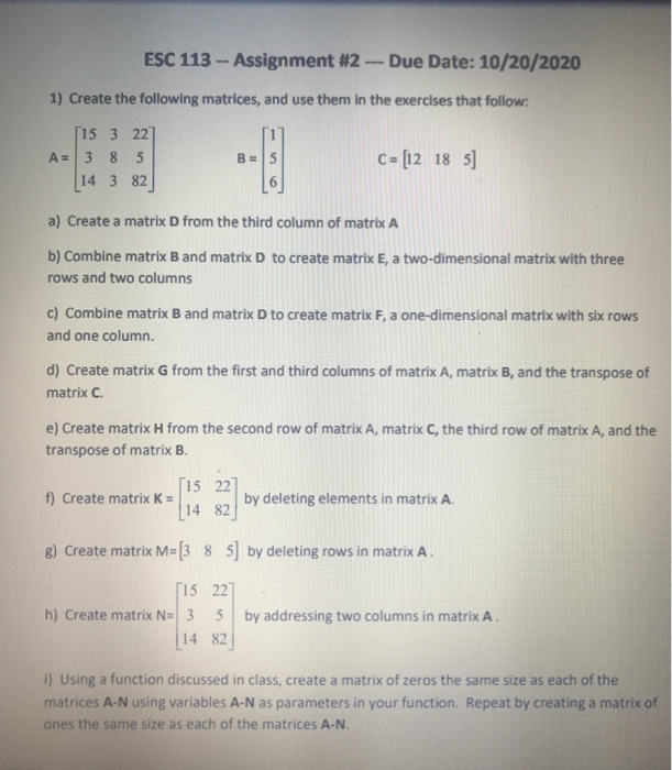 Solved ESC 113 -- Assignment #2 - Due Date: 10/20/2020 1) | Chegg.com