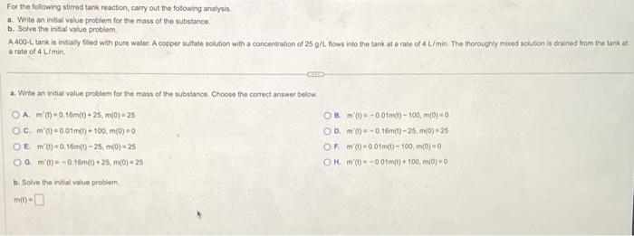 Solved For The Following Stirred Tank Reaction Carry Out 3700