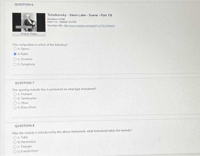 QUESTION 6 Tchaikovsky - Swan Lake - Scene - Part 1/8 | Chegg.com