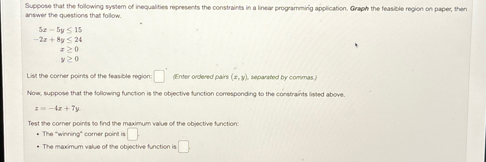 Solved Suppose that the following system of inequalities | Chegg.com