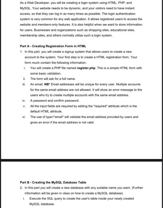 Solved As a Web Developer, you will be creating a login | Chegg.com