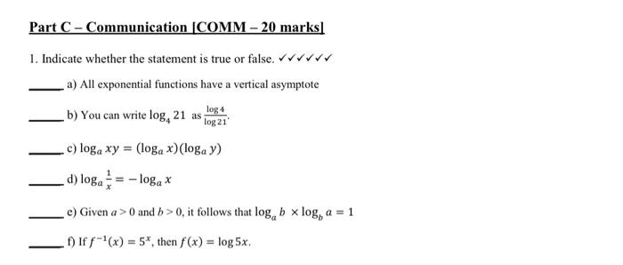 Solved Part C - Communication [COMM - 20 marks] 1. Indicate | Chegg.com