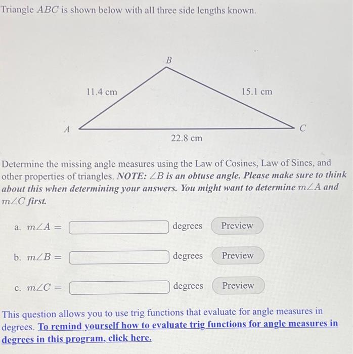 Solved Triangle ABC is shown below with all three side | Chegg.com