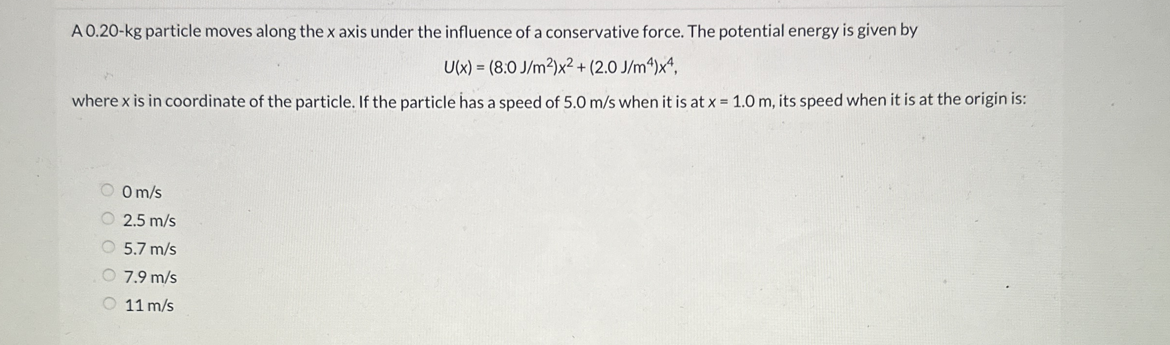 Solved A 0.20-kg ﻿particle moves along the x ﻿axis under the | Chegg.com