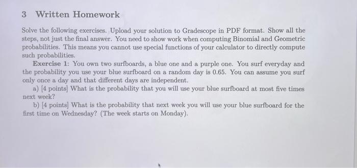 Solved 3 Written Homework Solve the following exercises. | Chegg.com