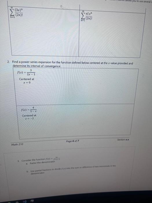 Solved 2 Find A Power Series Expansion For The Function