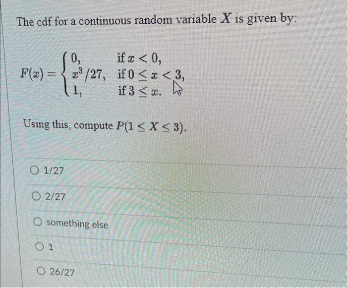 Solved The cdf for a continuous random variable X is given | Chegg.com