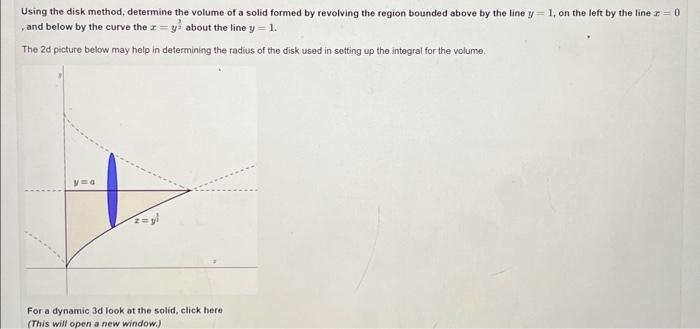 Using the disk method, determine the volume of a | Chegg.com