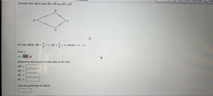 Solved Consider kite ABCD with AB=AD and BC=DC. B С For kite | Chegg.com